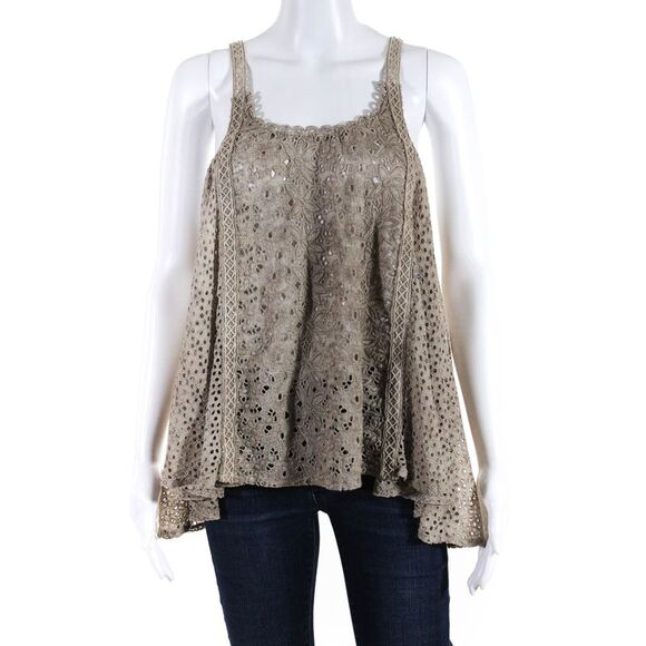 Sunday | Tops | Sunday Womens Cotton Floral Eyelet Cut Out Square Neck ...